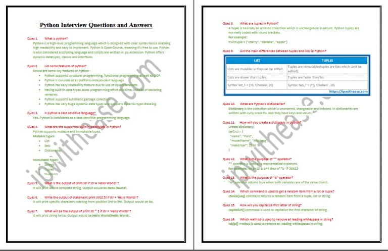 Python Interview Questions & Answers - IP With Ease